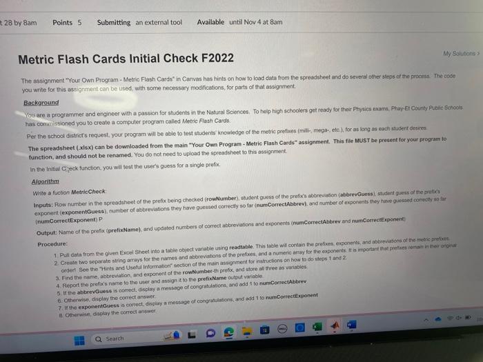 Solved Assignments > Metric Flash Cards Initial Check Metric | Chegg.com