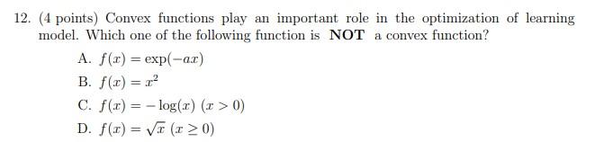 Solved 12. (4 points) Convex functions play an important | Chegg.com