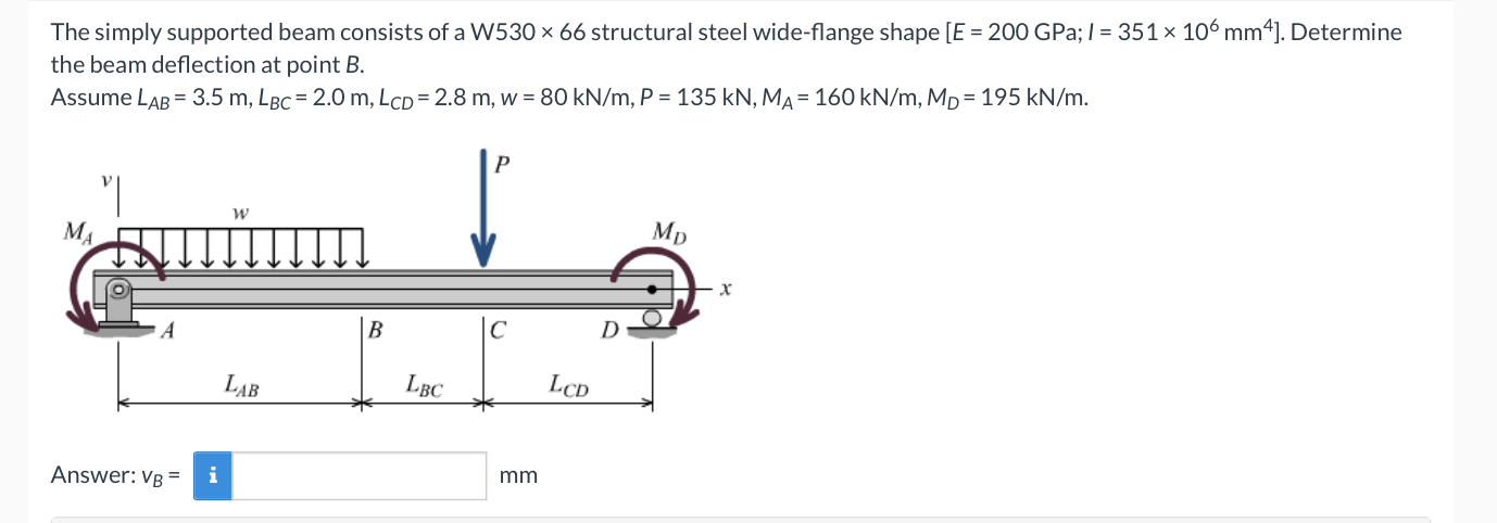 Solved The simply supported beam consists of a W530 × 66 | Chegg.com