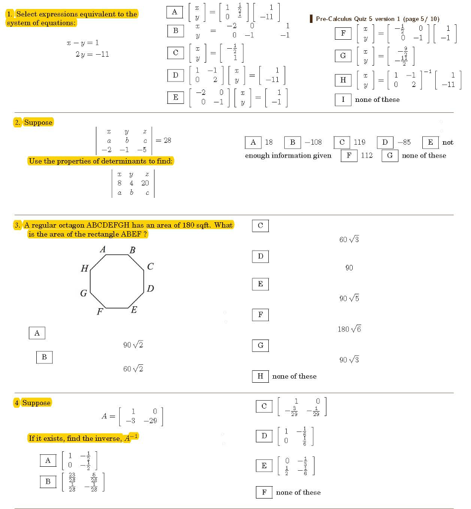 Solved Select expressions equivalent to system of equations: | Chegg.com
