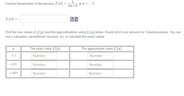 Solved Find the linearization of the function f(x)=5x+41 at | Chegg.com