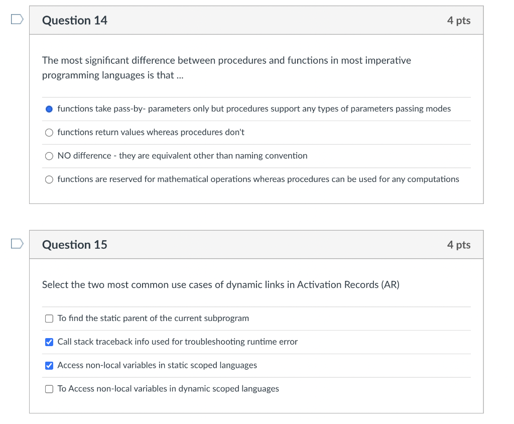 Solved The most significant difference between procedures | Chegg.com
