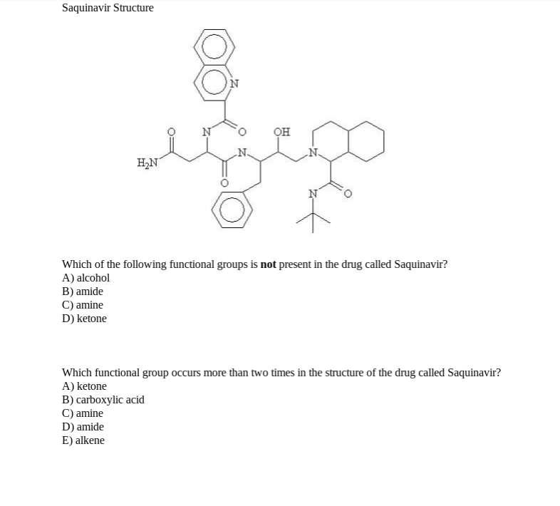 Solved Saquinavir Structure H N Which of the following | Chegg.com