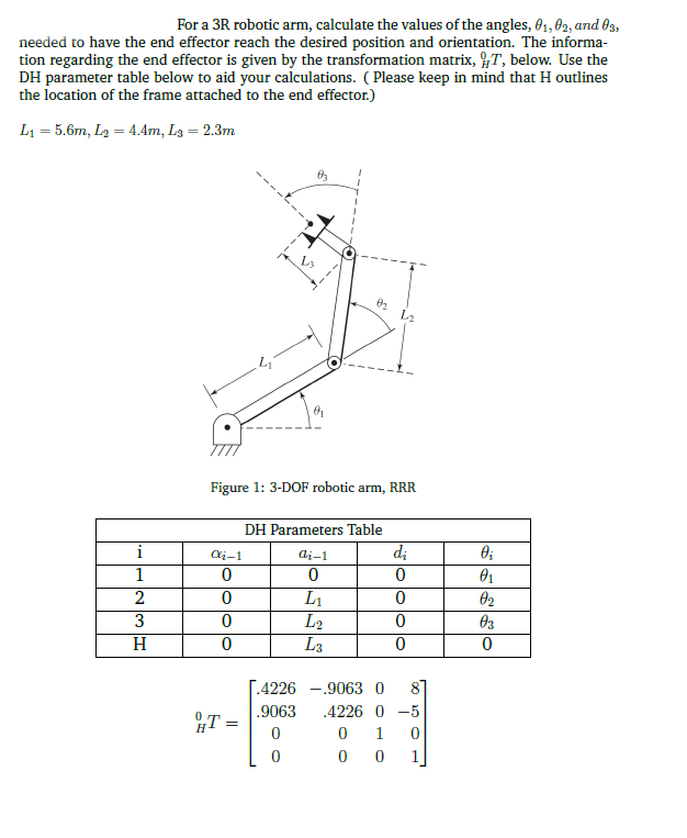 Solved For a 3R robotic arm, calculate the values of the | Chegg.com