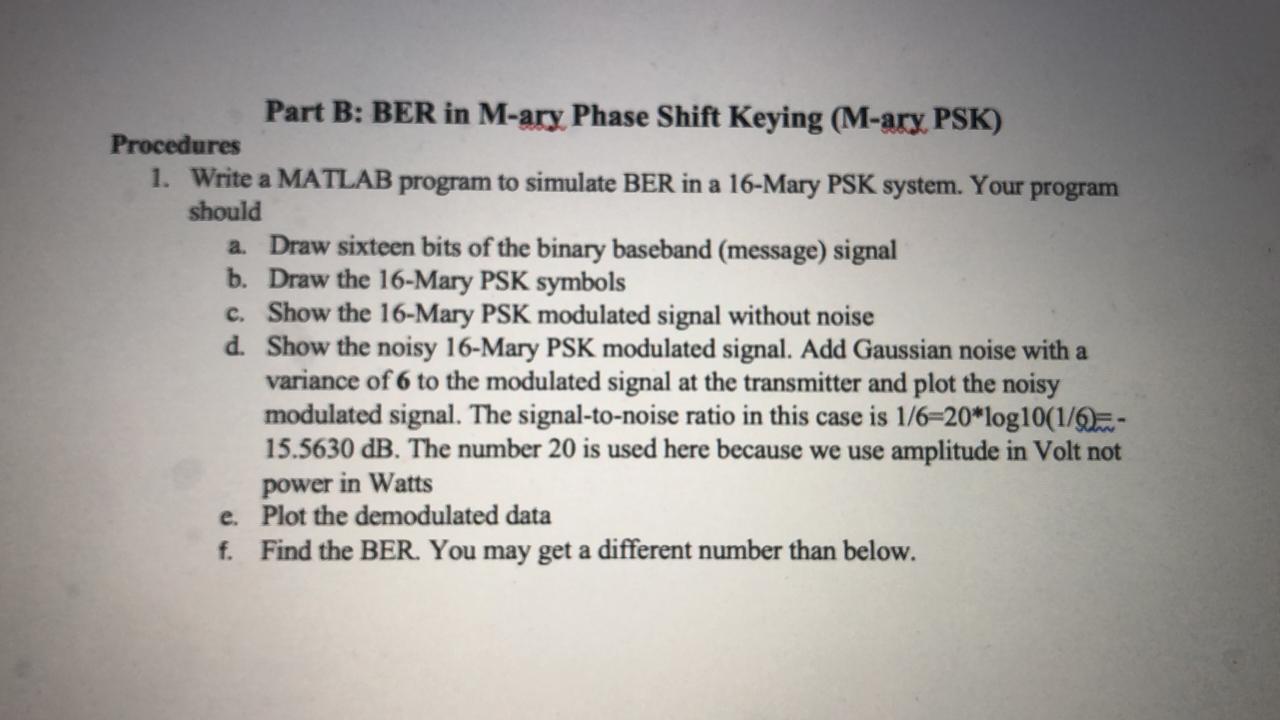 Part B: BER in M-ary Phase Shift Keying (M-ary PSK) | Chegg.com