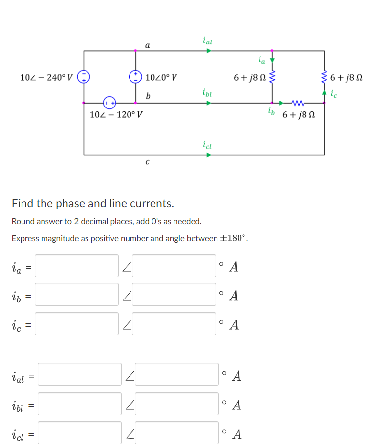 Solved Find the phase and line currents. Round answer to 2 | Chegg.com