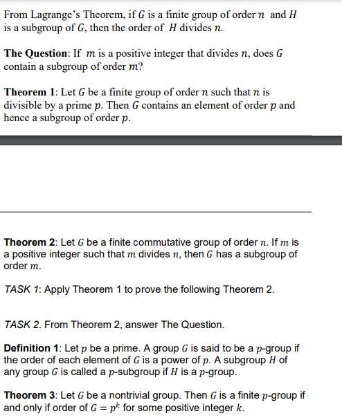 Solved From Lagrange's Theorem, if G is a finite group of | Chegg.com