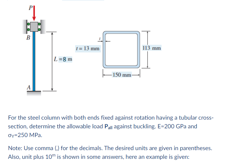 For the steel column with both ends fixed against | Chegg.com