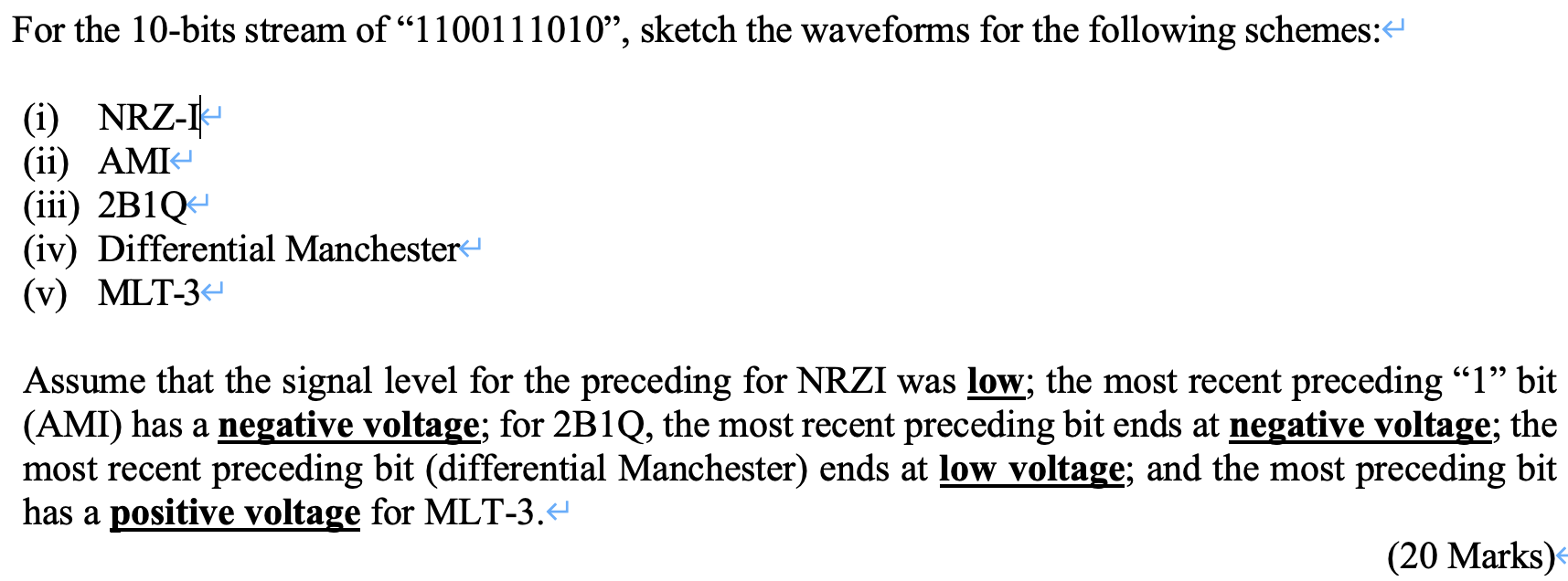 Solved For the 10-bits stream of "1100111010", sketch the | Chegg.com