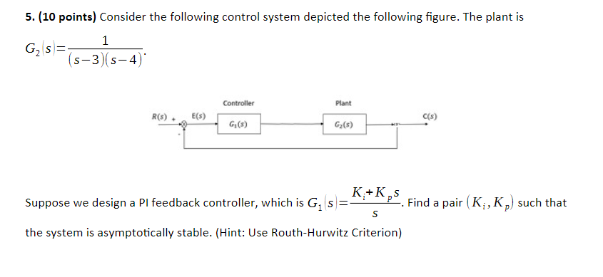 Solved 5. (10 points) Consider the following control system | Chegg.com
