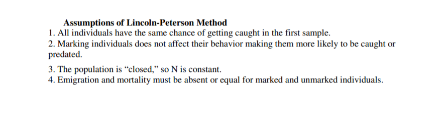 Solved Assumptions of Lincoln-Peterson Method 1. All | Chegg.com