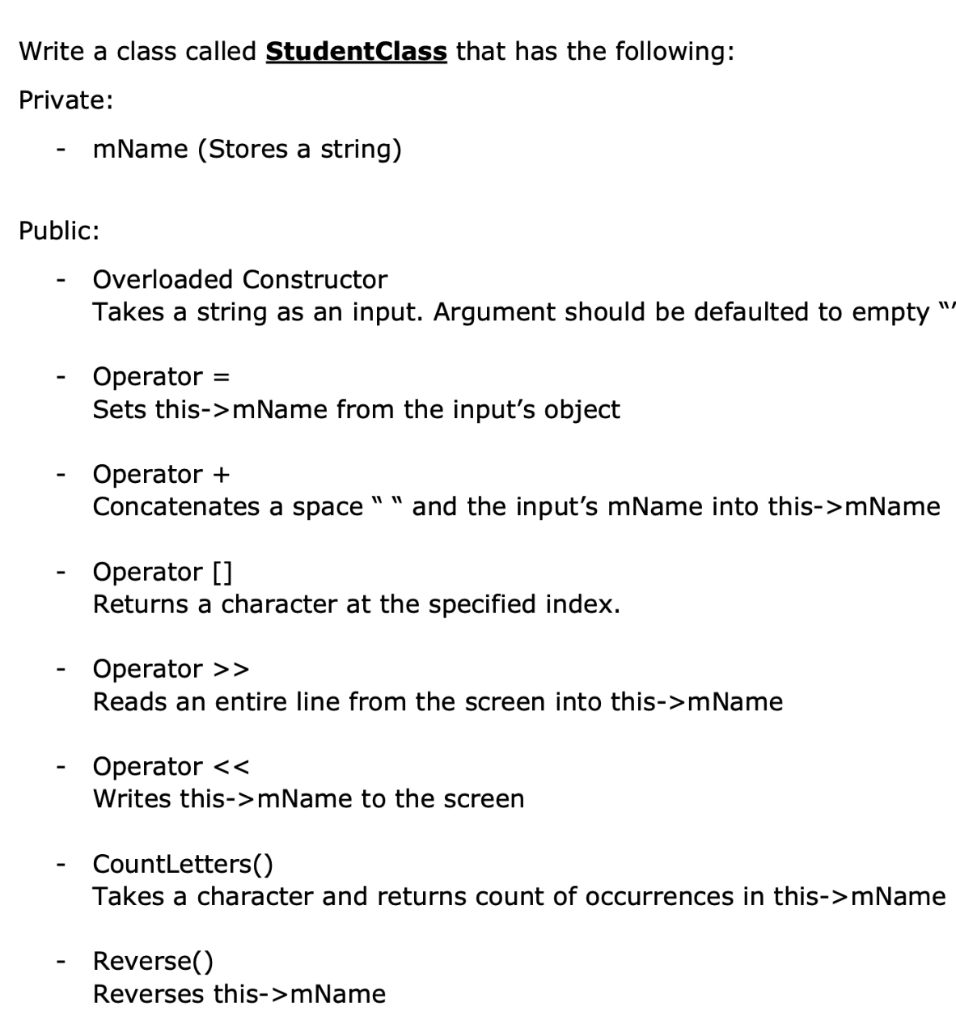 Solved Write a class called StudentClass that has the | Chegg.com