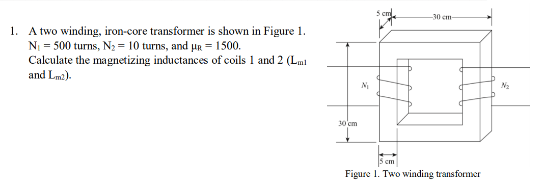 Solved 5 cm -30 cm 1. A two winding, iron-core transformer | Chegg.com
