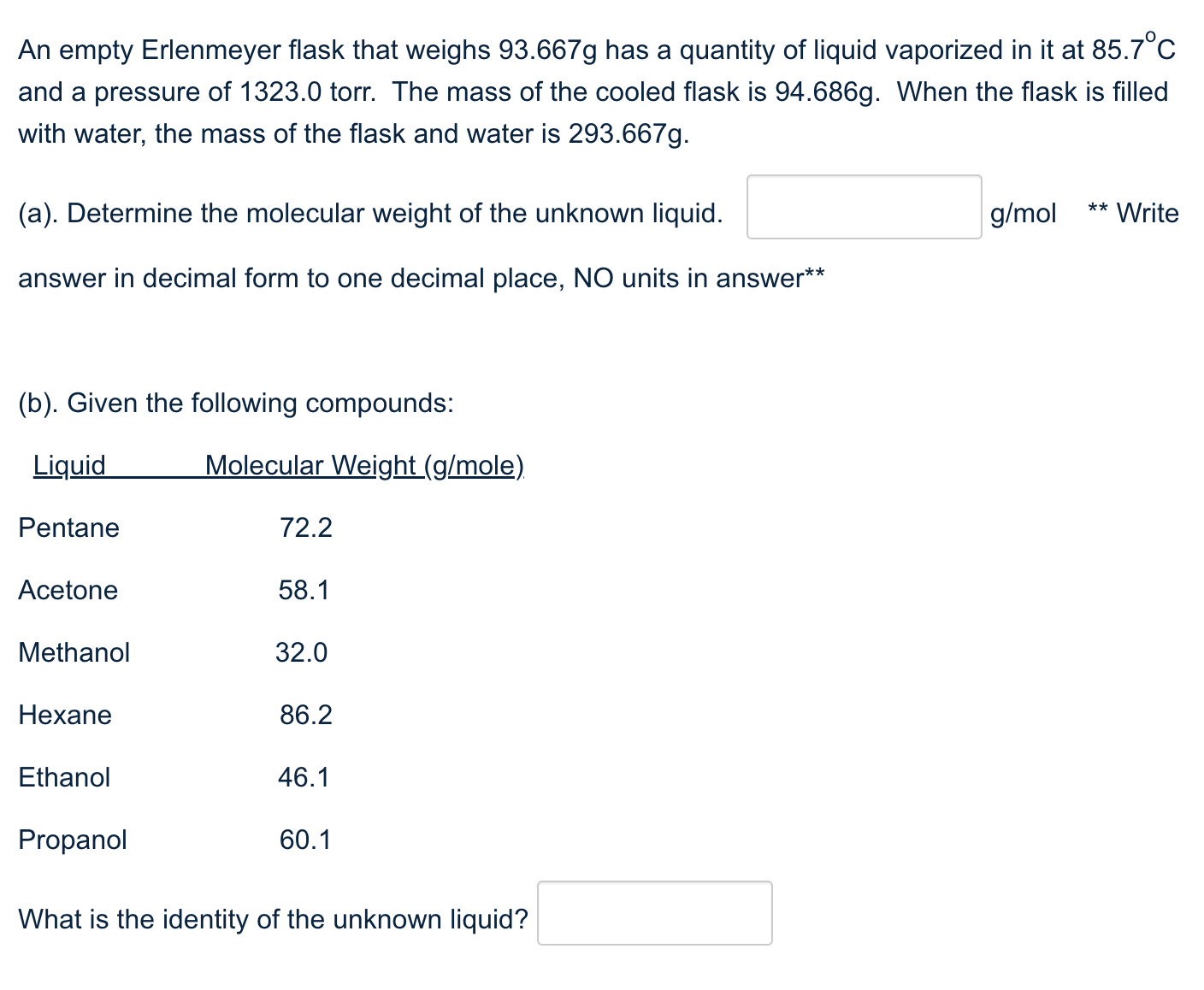 Solved An empty Erlenmeyer flask that weighs 93.667g ﻿has a | Chegg.com
