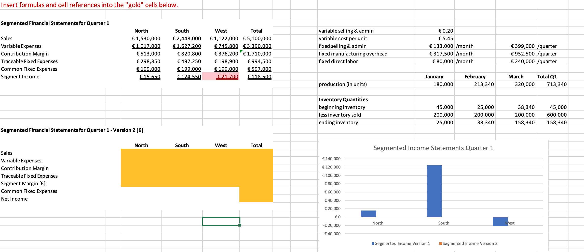 Insert formulas and cell references into the "gold" | Chegg.com