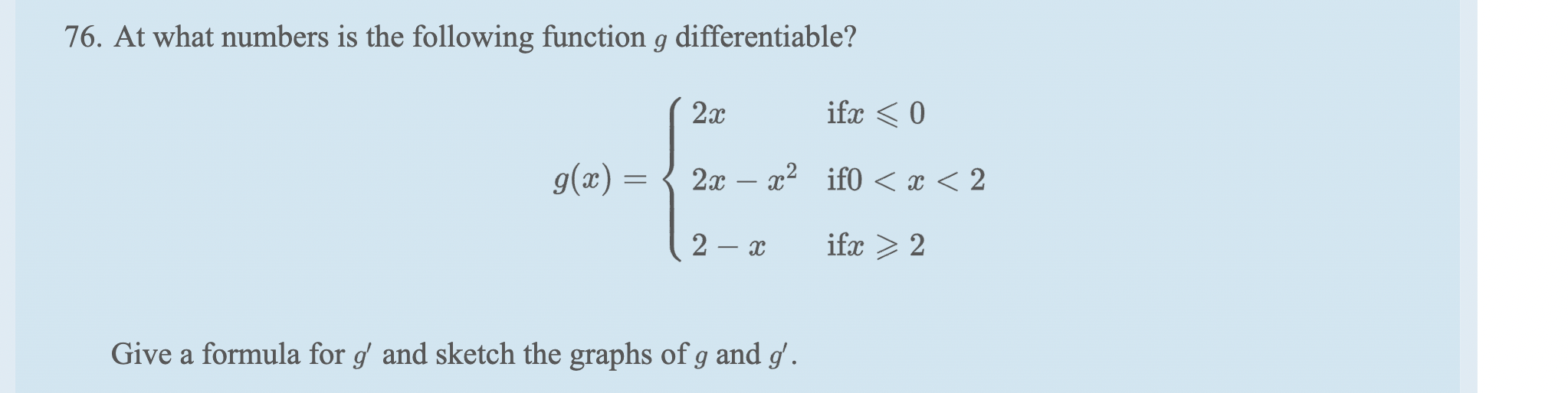 Solved 76. At what numbers is the following function g | Chegg.com