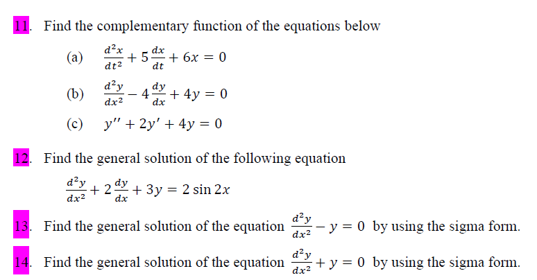 Solved Find the complementary function of the equations | Chegg.com