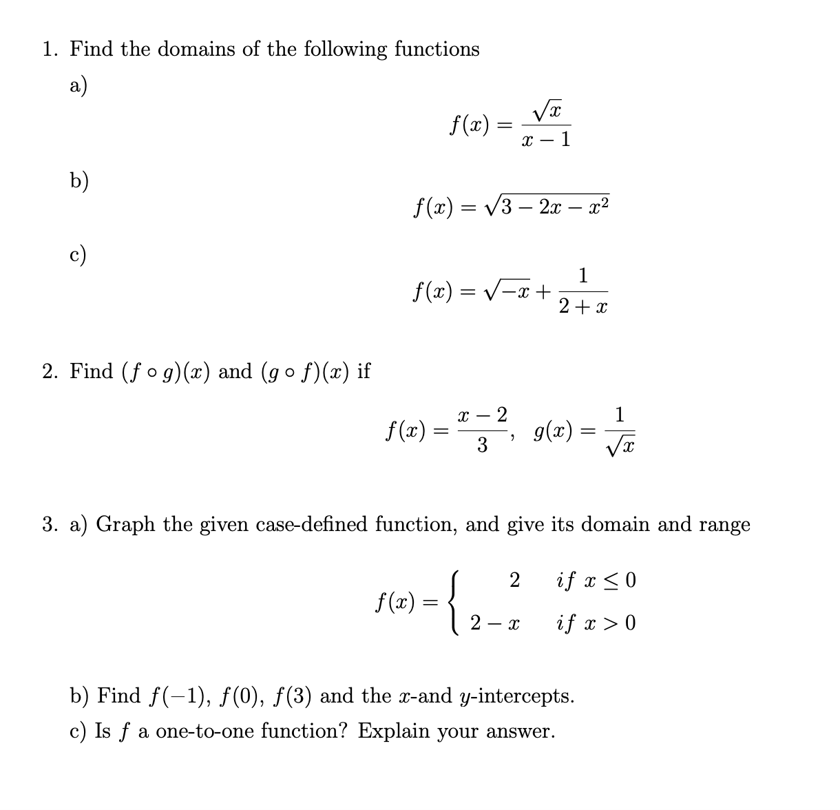 Solved Vä 1. Find the domains of the following functions a) | Chegg.com