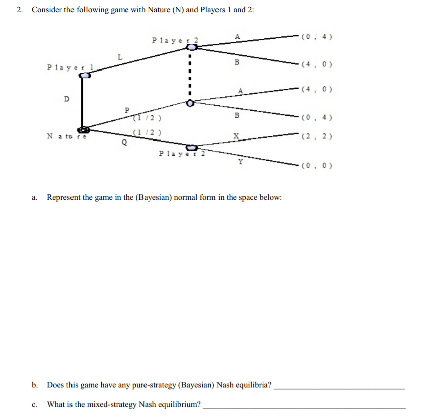Solved 2. Consider the following game with Nature (N) and | Chegg.com