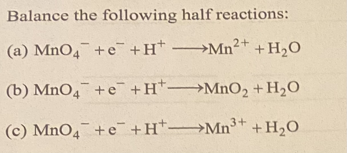 Solved Balance the following half reactions: (a) | Chegg.com