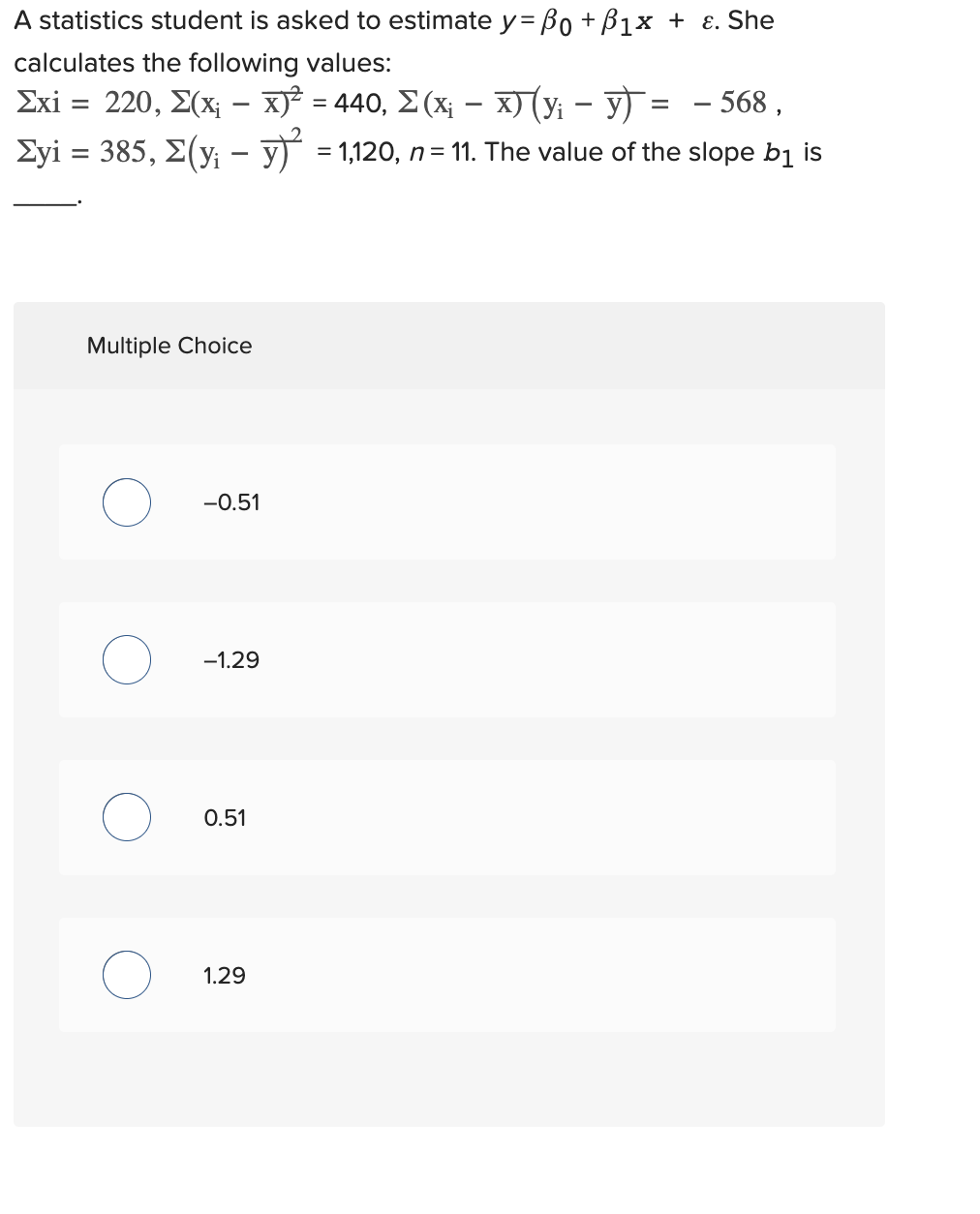 Solved A statistics student is asked to estimate y=β0+β1x+ε. | Chegg.com