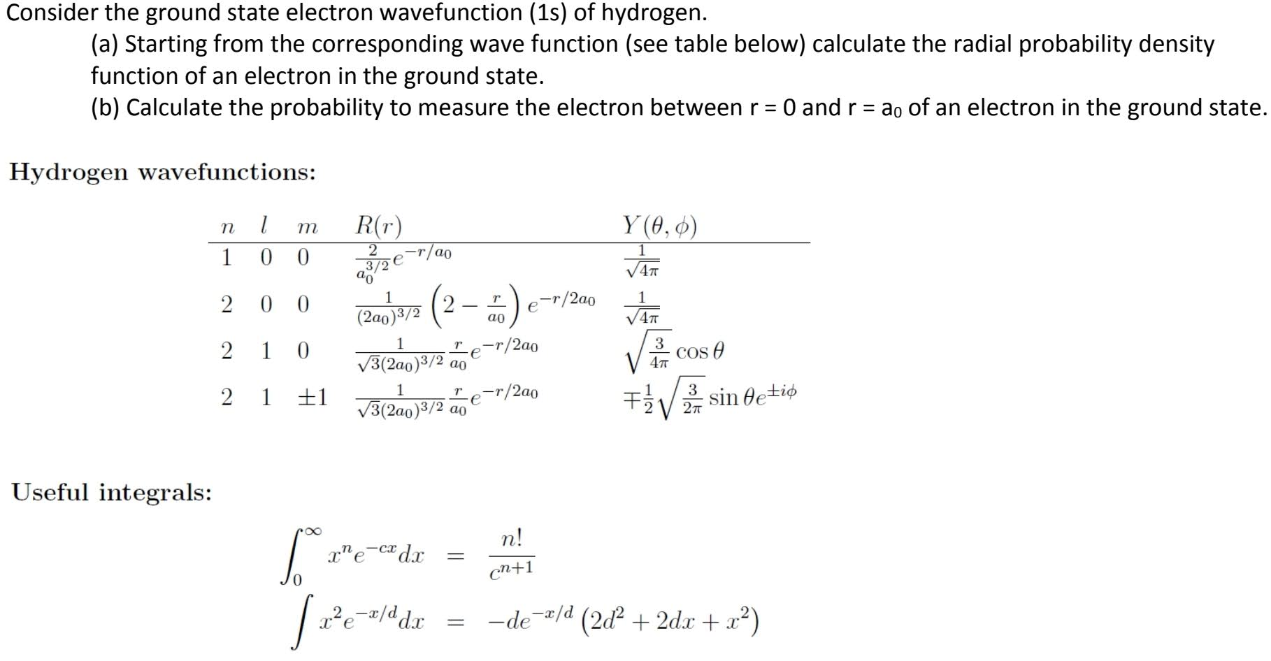 Solved Consider The Ground State Electron Wavefunction 1s