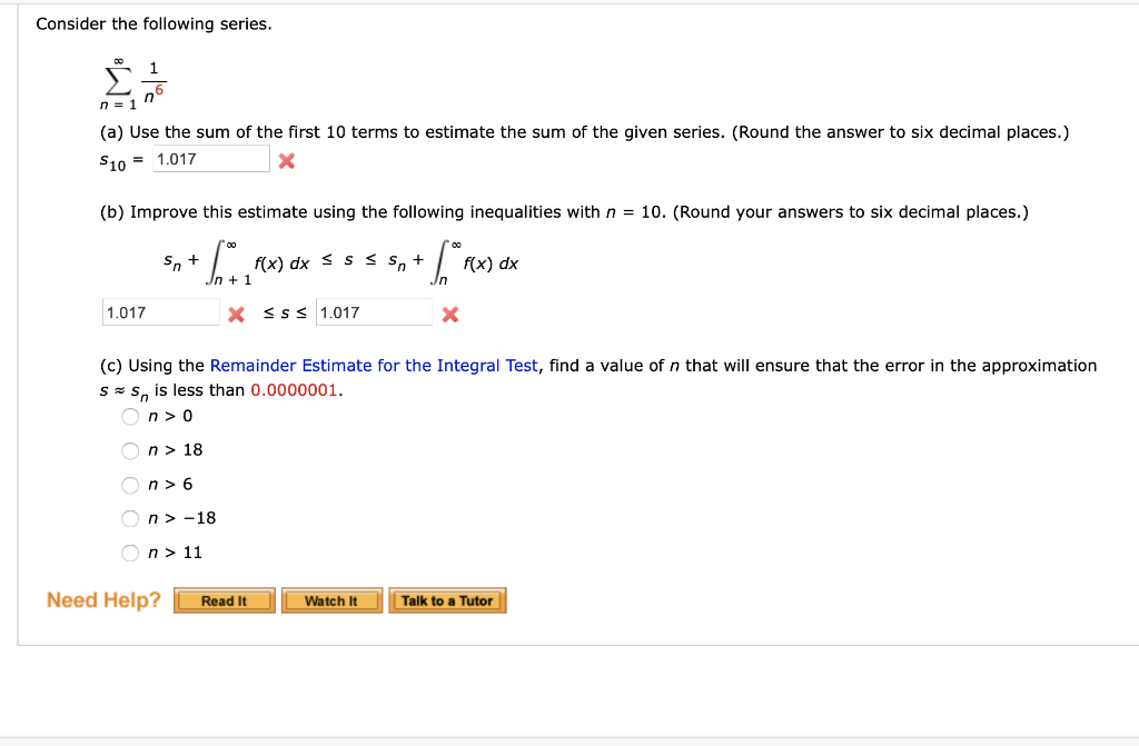 Solved Consider the following series. n = 1 (a) Use the sum | Chegg.com