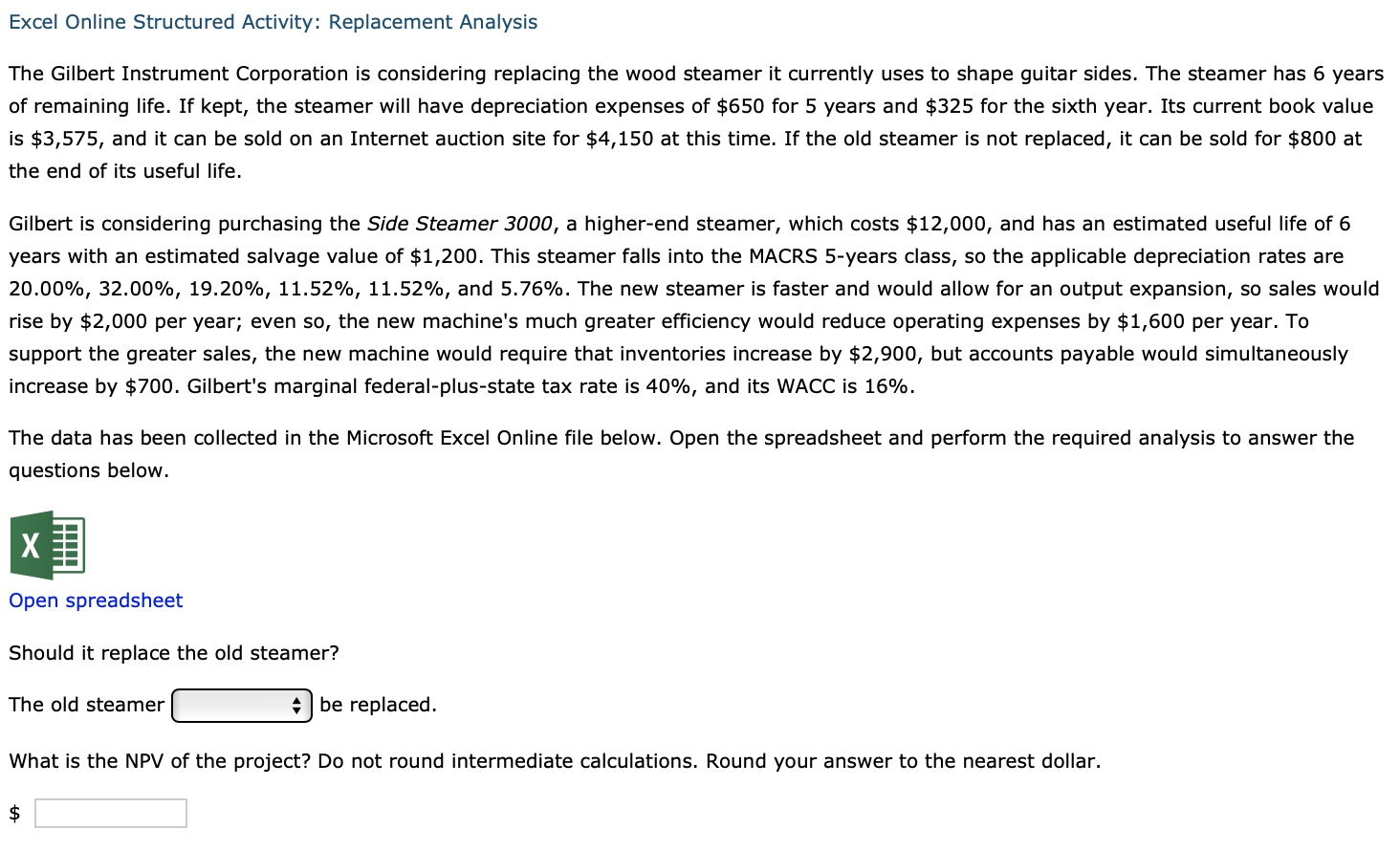 Solved Excel Online Structured Activity Replacement Chegg
