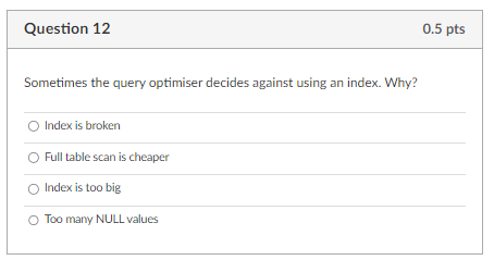 Solved Sometimes the query optimiser decides against using | Chegg.com