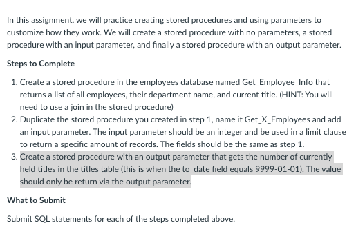 Solved In this assignment, we will practice creating stored | Chegg.com
