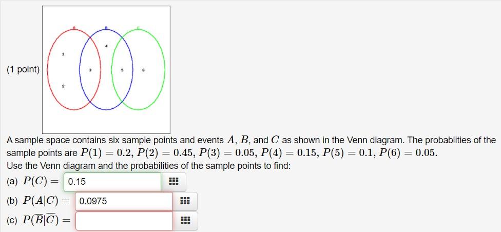 Solved (1 point) :00 A sample space contains six sample | Chegg.com