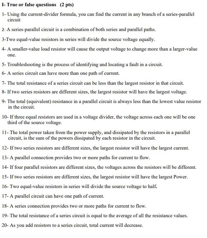 Solved I- True or false questions ( 2 pts) 1- Using the | Chegg.com