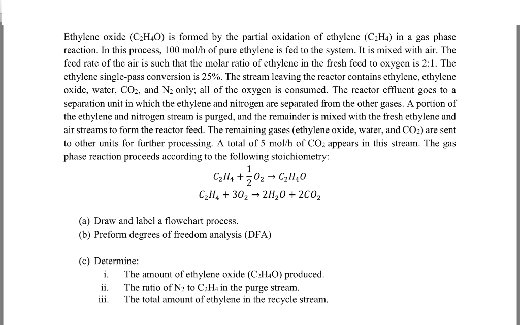 Solved Ethylene oxide (C2H40) is formed by the partial | Chegg.com