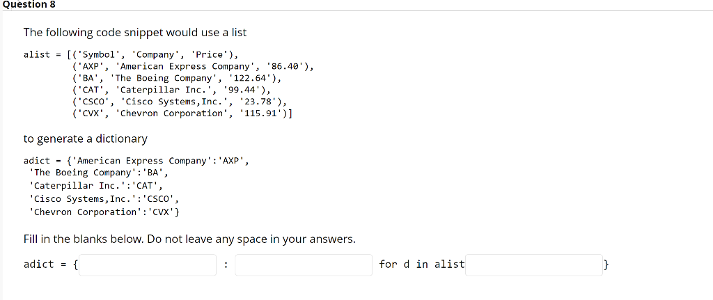 Solved The following code snippet would use a list alist | Chegg.com