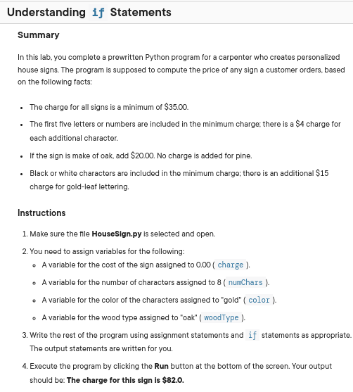 Solved Understanding if Statements Summary In this lab. you | Chegg.com