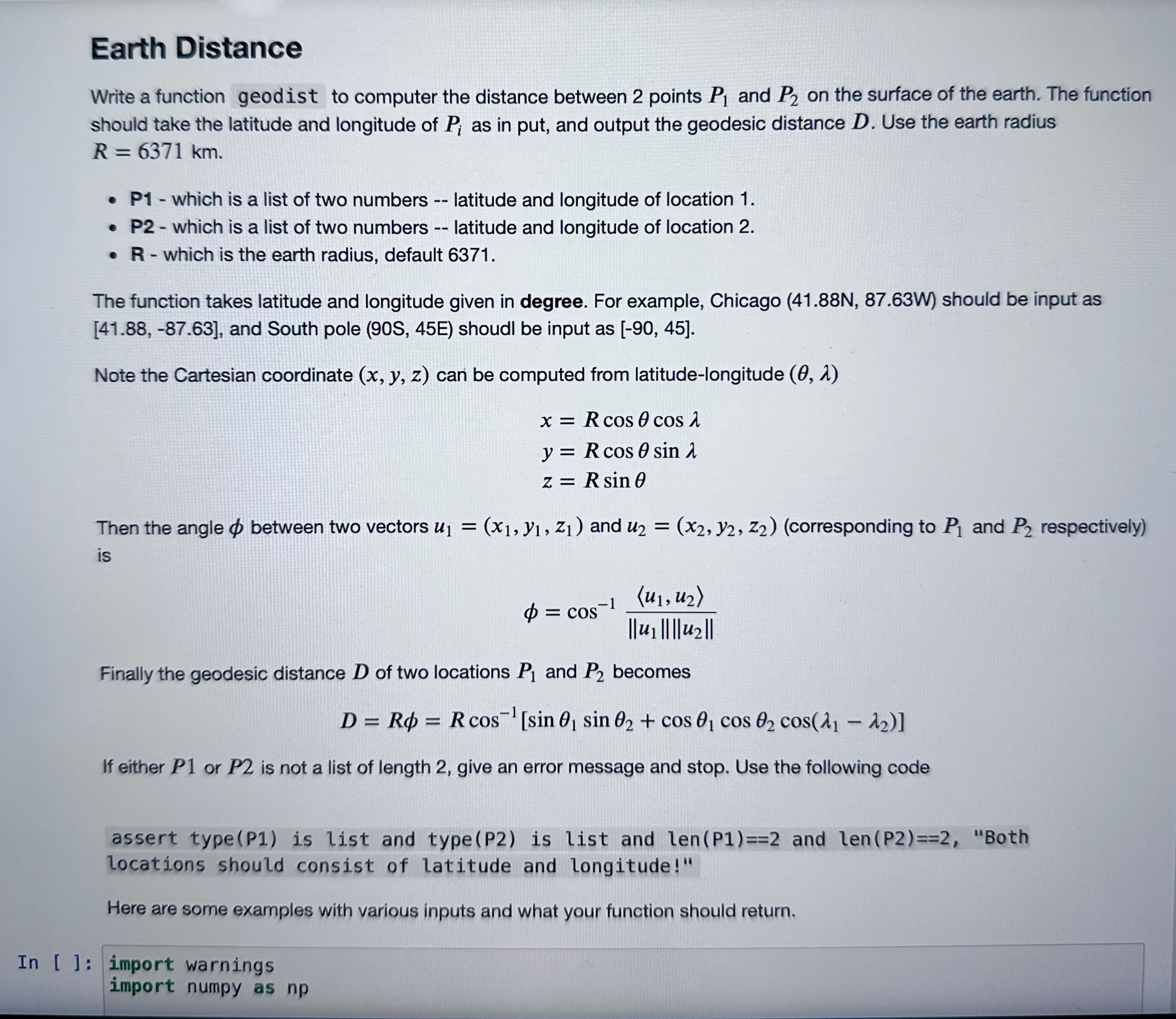 Solved Earth distancewrite a function geodist to computer | Chegg.com