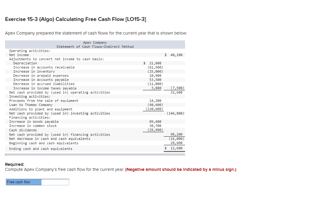 Solved Exercise 15-3 (Algo) Calculating Free Cash Flow | Chegg.com