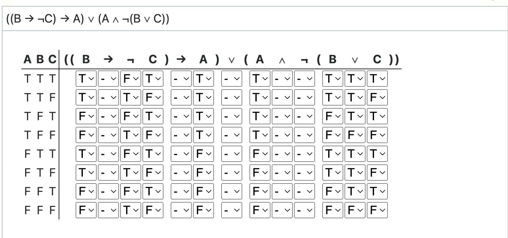 Solved ((B → -C) → A) v (A1-(B v C)) ABC (( B → 1 C) → A ) v | Chegg.com