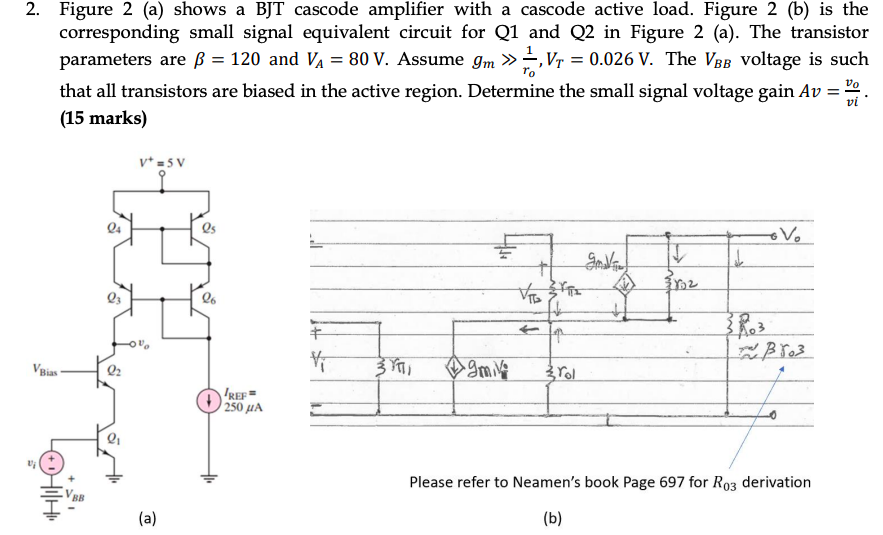 Solved 2. Figure 2 (a) shows a BJT cascode amplifier with a | Chegg.com