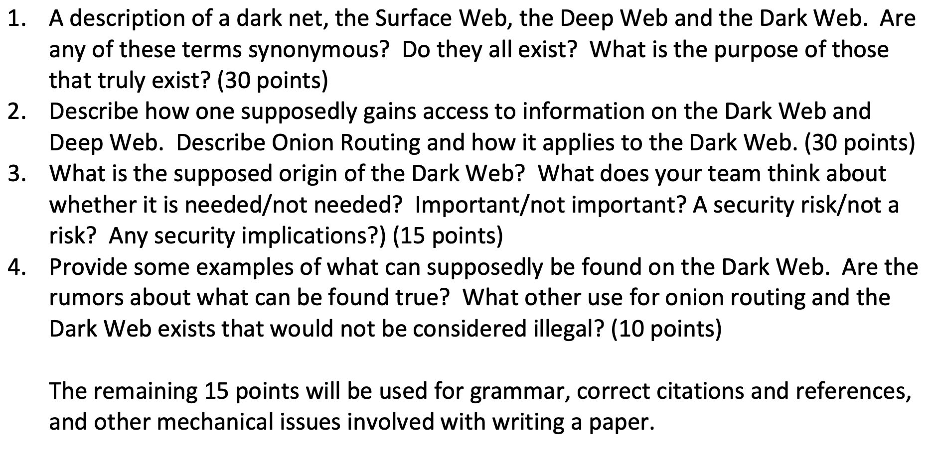 Solved The Dark Web Purpose: Explore the topic of what is | Chegg.com