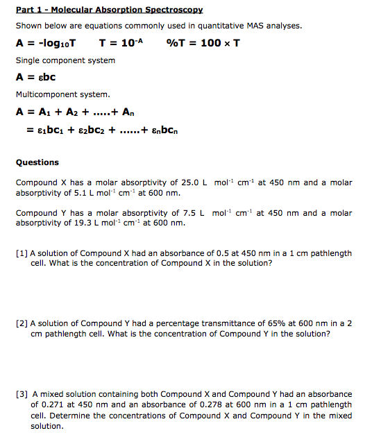 Solved Part 1 - Molecular Absorption Spectroscopy Shown | Chegg.com