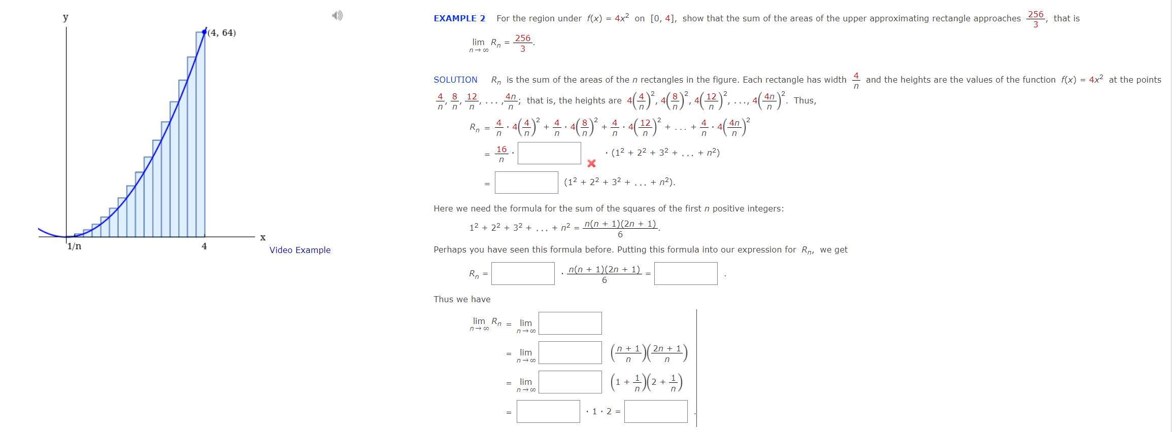Solved EXAMPLE 2 For the region under f(x)=4x2 on [0,4], | Chegg.com