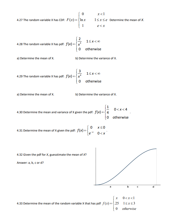 Solved 0 427 The Random Variable X Has Cdf Fxinx 1sxse 
