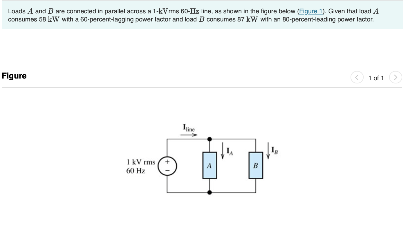 Solved Loads A and B are connected in parallel across a | Chegg.com