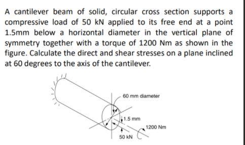 Solved A cantilever beam of solid, circular cross section | Chegg.com