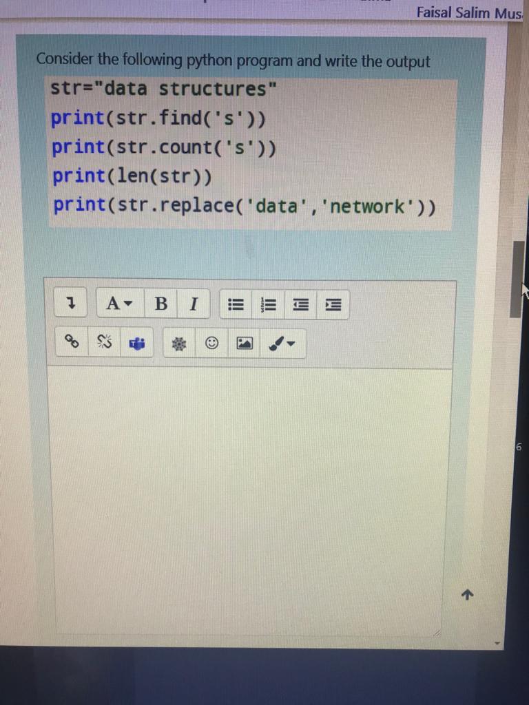 Solved Faisal Salim Mus Consider the following python | Chegg.com