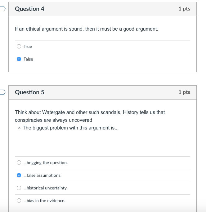 Question 1 1 pts Sometimes arguments have unstated | Chegg.com