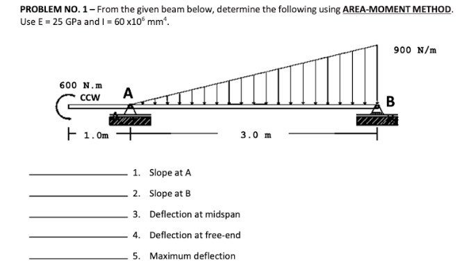 Solved PROBLEM NO. 1 - From the given beam below, determine | Chegg.com