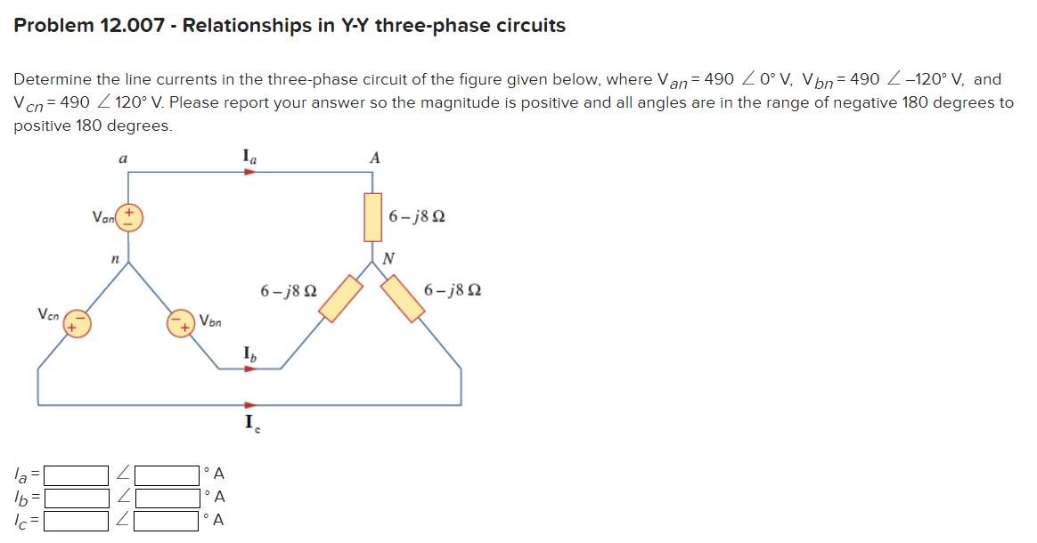 Solved Problem 12.007 - Relationships in Y-Y three-phase | Chegg.com