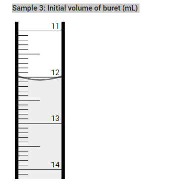 Solved Sample 3: Initial volume of buret (mL) 11 12 13 14 | Chegg.com